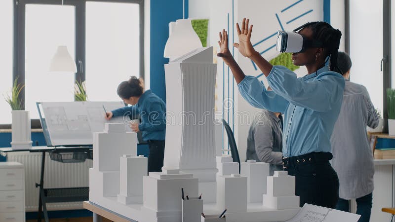 Engineer Using Vr Glasses To Design Building Model and Construction for ...