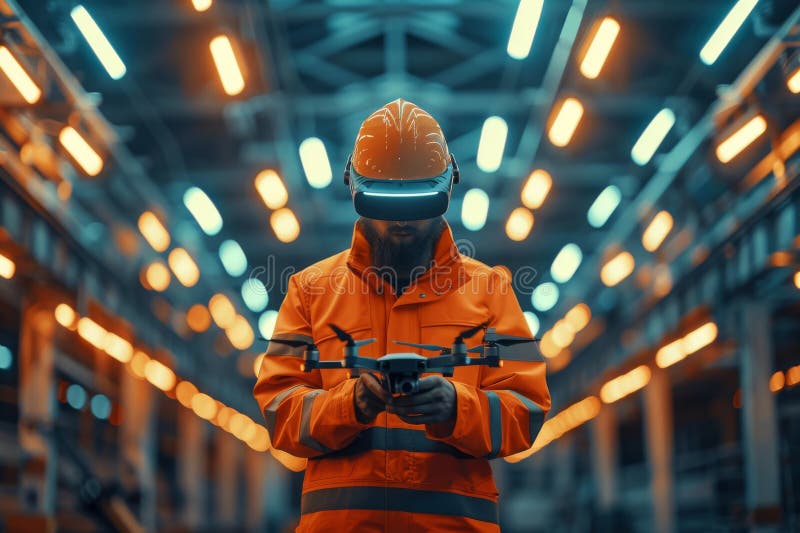Engineer Using VR Technology To Control Drone in a High-tech Industrial ...