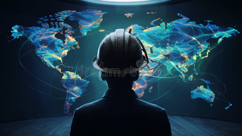 Engineer Viewing Global Network Data on High Quality Image Stock ...