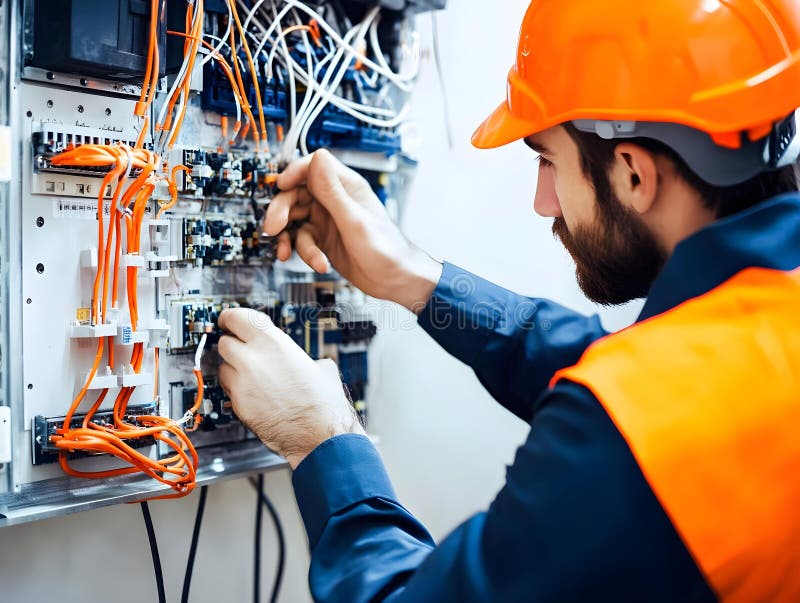 An Engineer is Working on an Electrical Panel Stock Illustration ...