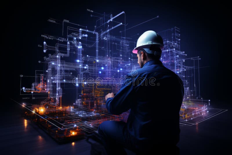 Engineer Wearing Hardhat Uses Futuristic Interface To Design Building ...