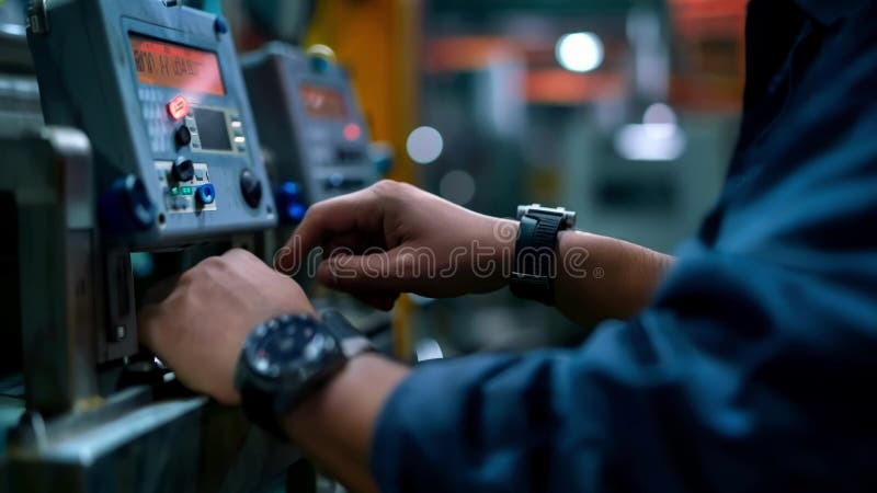 Engineer Skillfully Operating Advanced Machinery in a Modern Factory ...