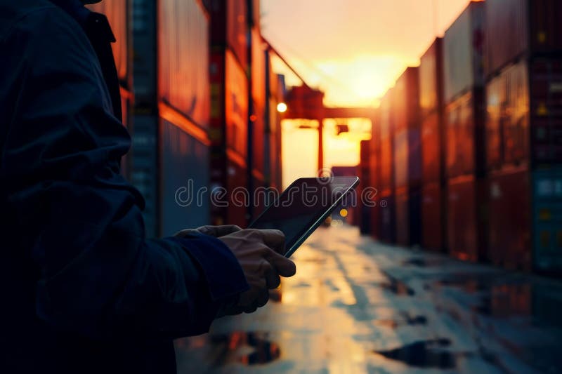 Engineer Wearing Uniform Inspection and See Detail on Tablet with ...