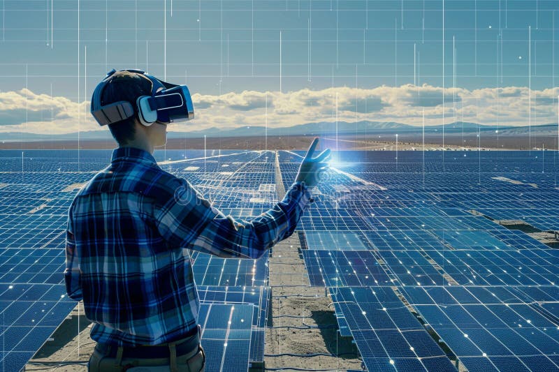 An Engineer Wearing VR Goggles Interacting with a Holographic Interface ...