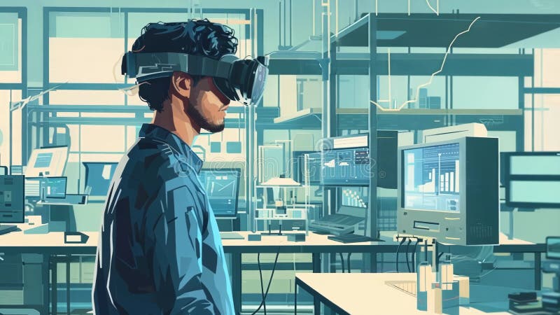 Engineer Wearing Vr Headset Working in Innovative Laboratory Setting ...