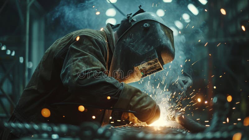 Engineer Welding Steel Frame in Factory Stock Illustration ...