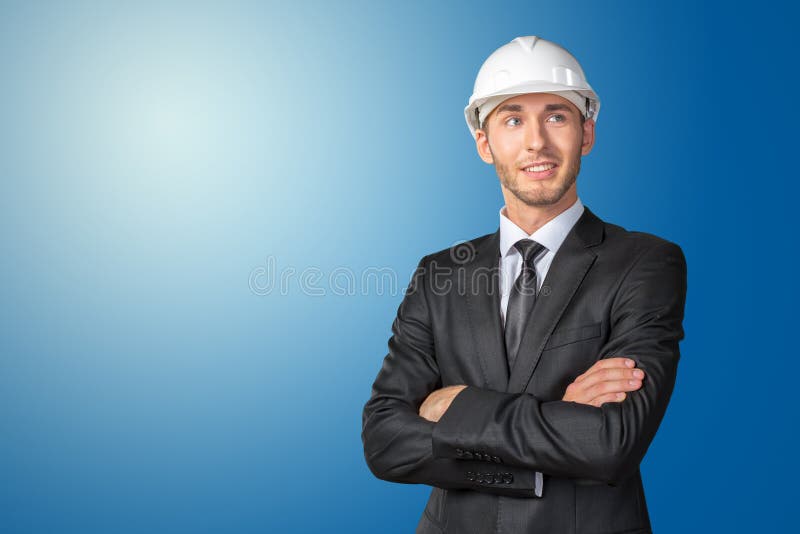 Handsome Engineer in White Hardhat Stock Image - Image of expertise ...