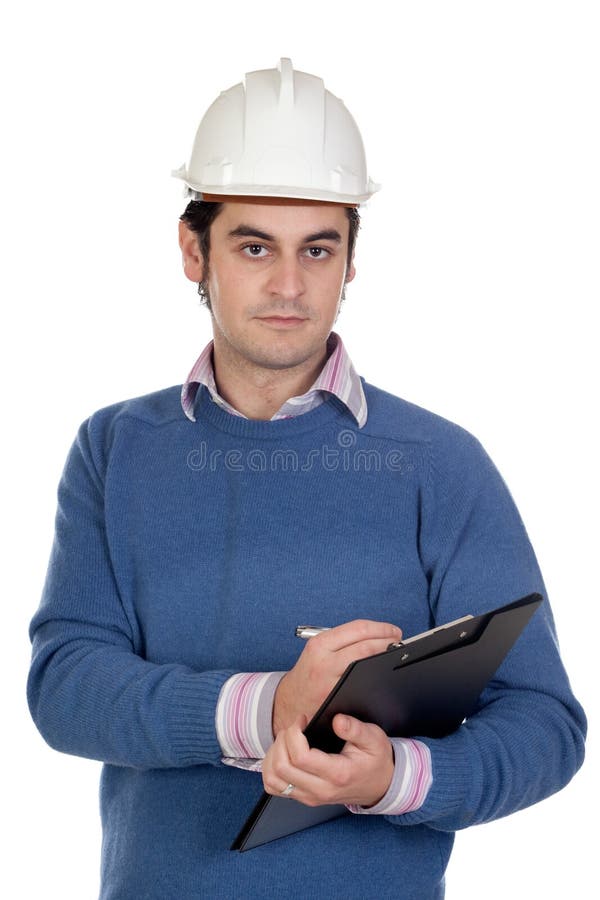 Engineer with white helmet stock image. Image of blue - 12814435