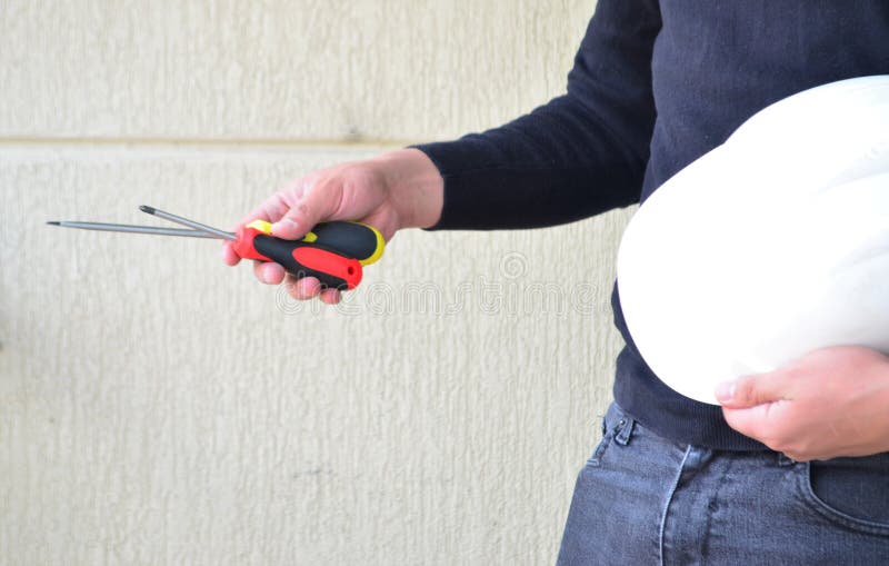Engineer with White Helmet Looking Down Stock Photo - Image of steel ...