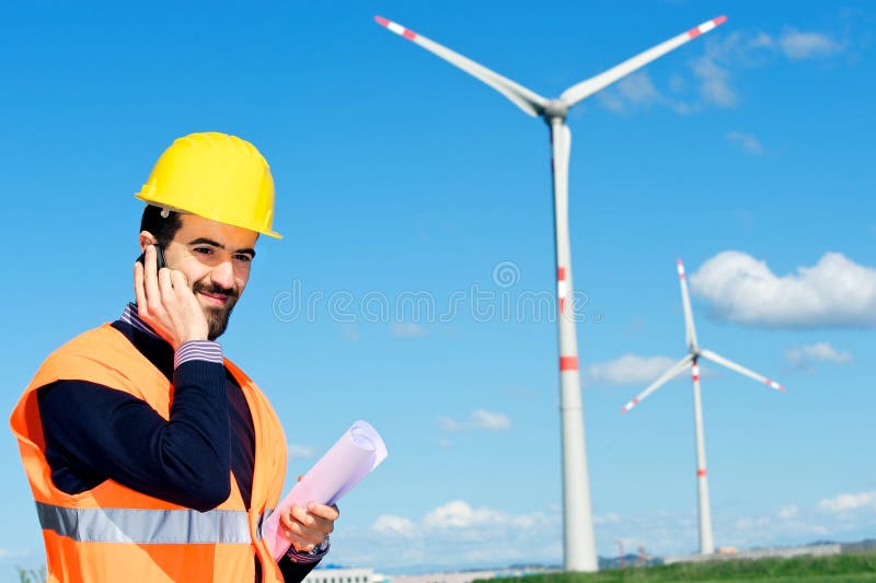 Engineer in Wind Turbine Power Generator Station Stock Image - Image of ...