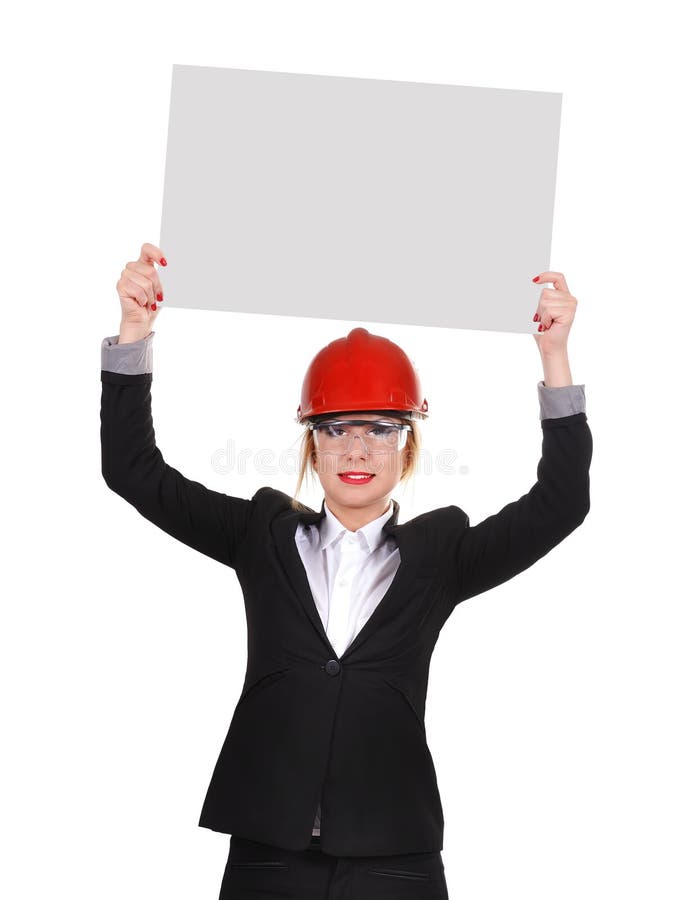 Engineer Woman Holding Placard Stock Photo - Image of foreman, builder ...