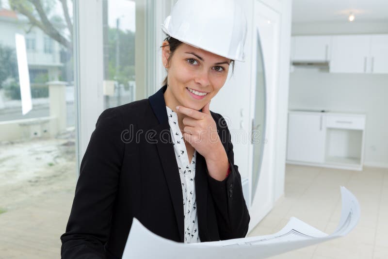 Engineer Woman in New House Checking Plans Stock Image - Image of ...
