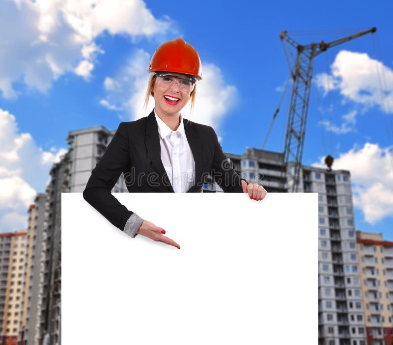 Engineer woman in helmet stock image. Image of exchange - 67750175