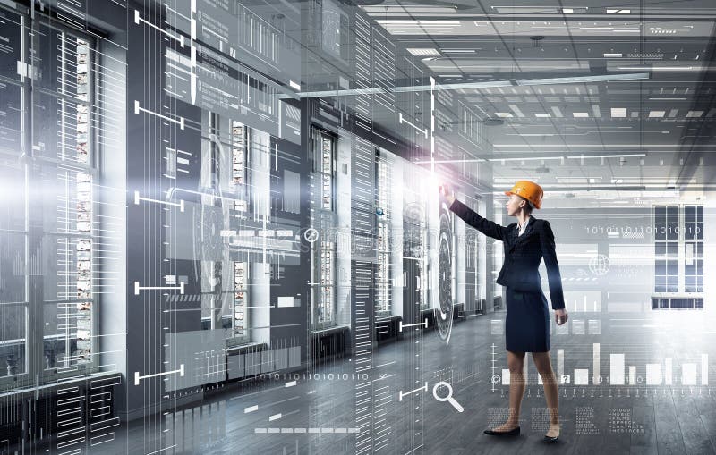 Engineer Woman Using Virtual Panel Stock Photo - Image of panel, office ...