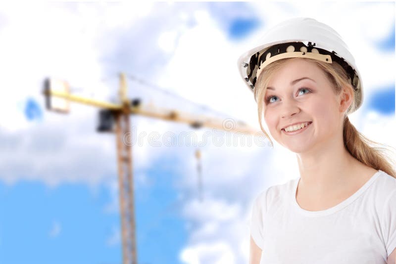 Engineer Woman in White Helmet Stock Image - Image of business, helmet ...