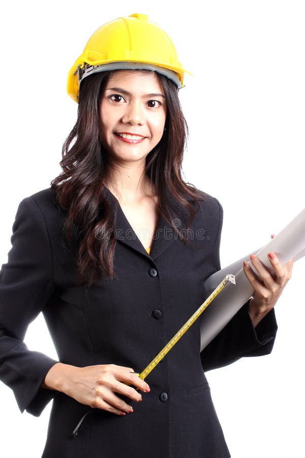 Close Up of Asian Engineer Woman with Hardhat Stock Image - Image of ...