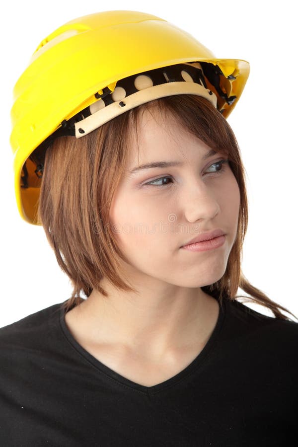 Engineer Woman in Yellow Helmet Stock Image - Image of business, beauty ...