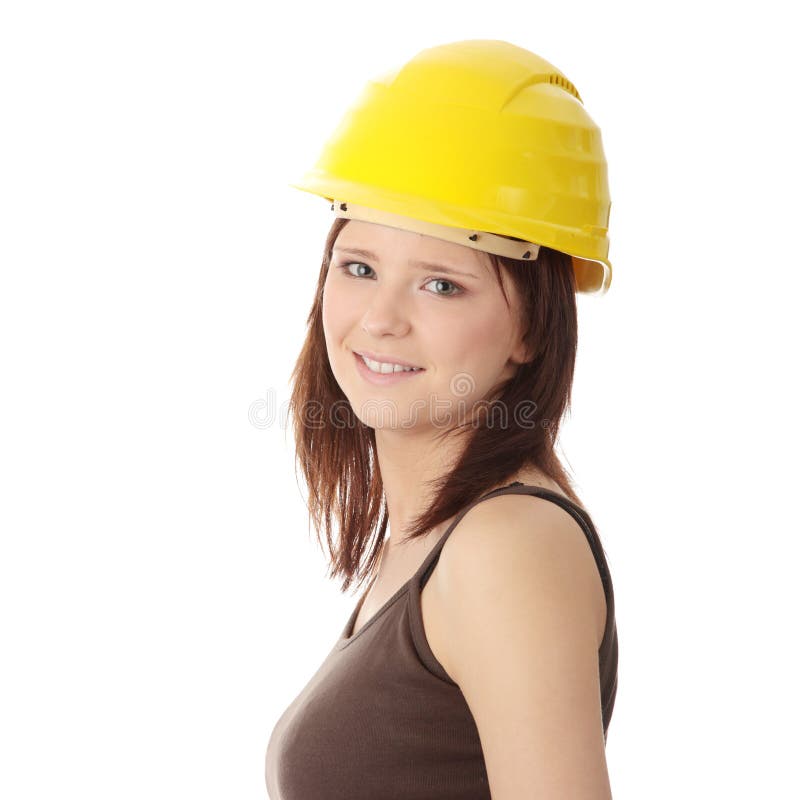 Engineer Woman in Yellow Helmet Stock Photo - Image of face, women ...