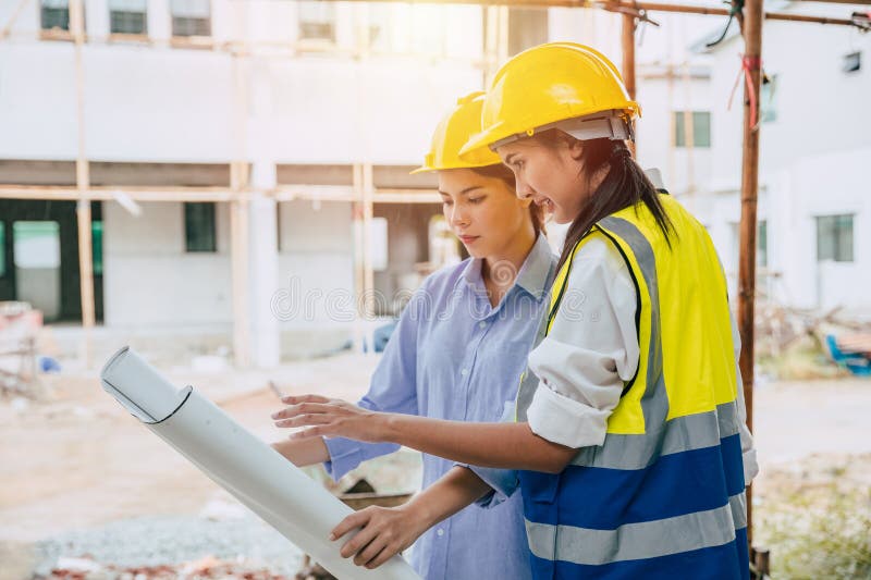 Engineer Women Builder Working at Construction Site Join Architect ...
