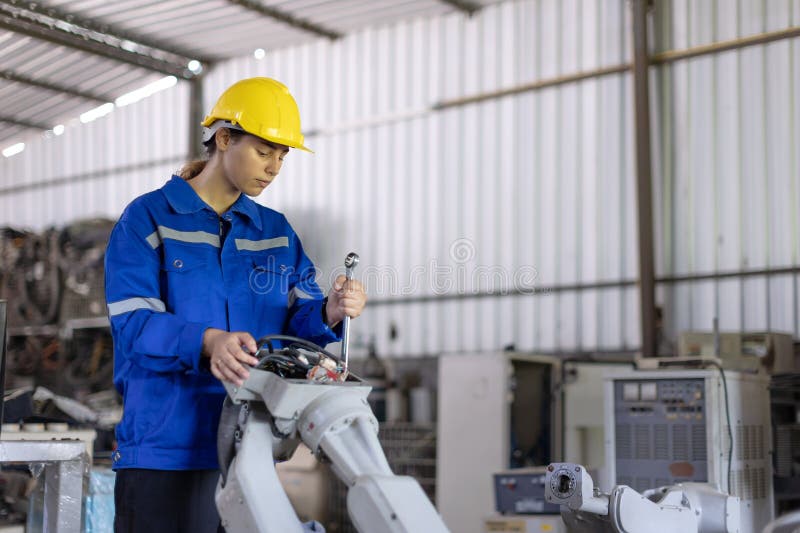 Engineer Women Mechanic Technician Working Fix Repair Service Replacing ...