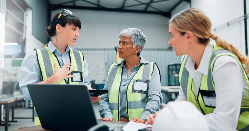 Engineer Women Teamwork Technology Warehouse Planning Discussion ...