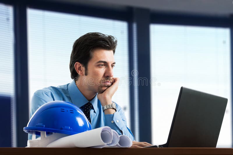 Engineer at Work in His Office Stock Image - Image of mechanical ...