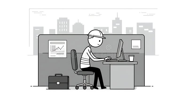 Engineer at Work stock illustration. Illustration of grayscale - 381394124