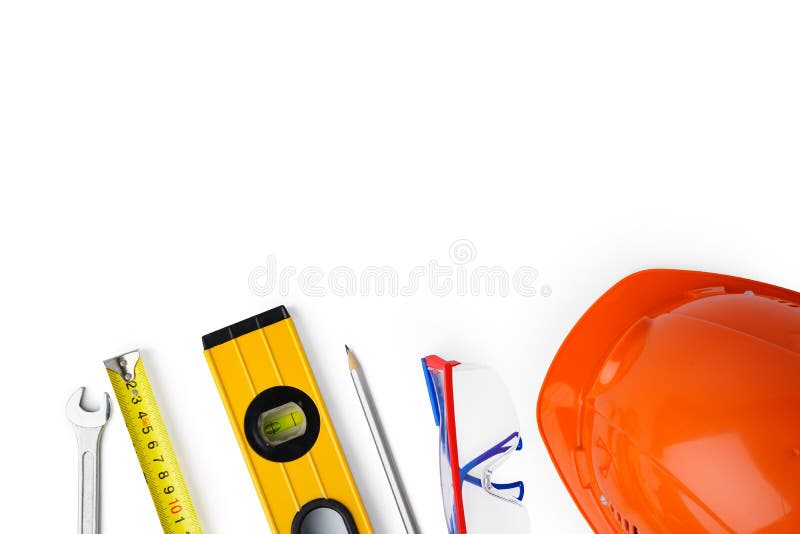 Engineer Work Tools Isolated on White Background Stock Photo - Image of ...