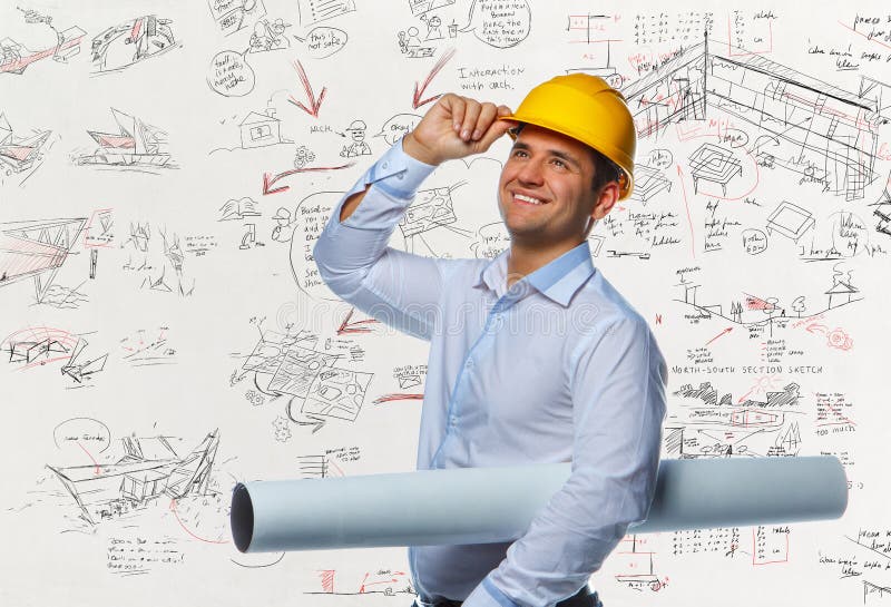 Engineer Worker with Drawning Tube. Stock Image - Image of handsome ...