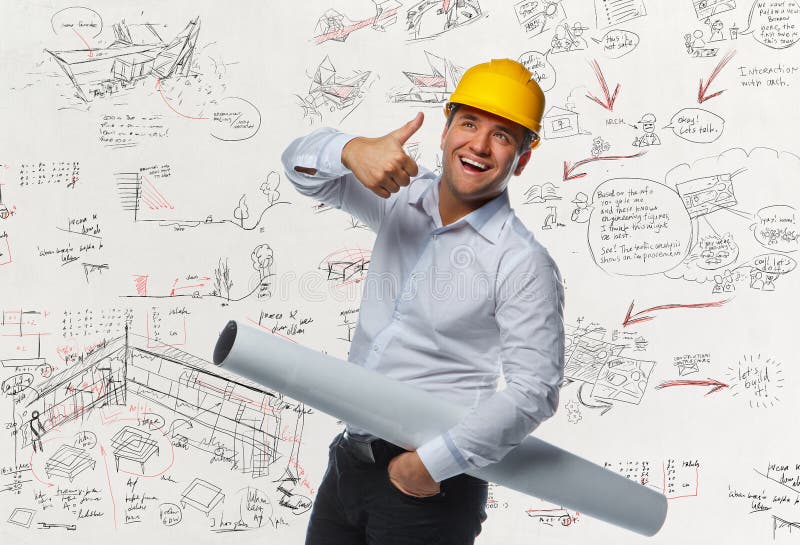 Engineer Worker with Drawning Tube. Stock Image - Image of drawnings ...