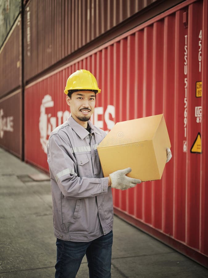 Engineer Worker Hold Cardboard Box Checking Product Quality Stock Image ...