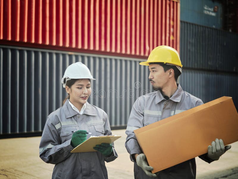 Engineer Worker Hold Cardboard Box Checking Product Quality Stock Photo ...
