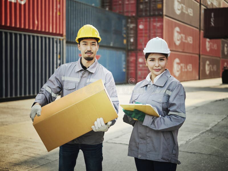 Engineer Worker Hold Cardboard Box Checking Product Quality Stock Image ...