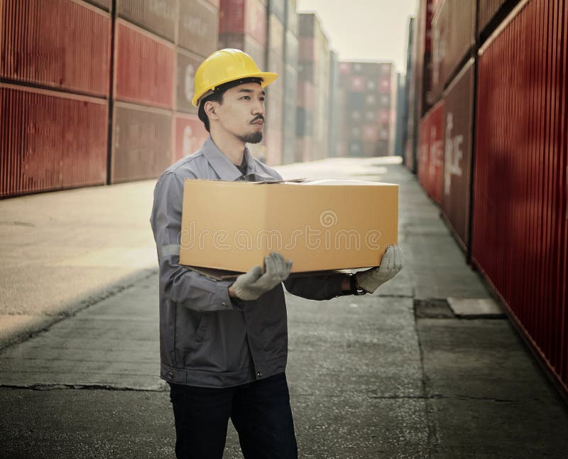 Engineer Worker Hold Cardboard Box Packaging on Product Quality Stock ...