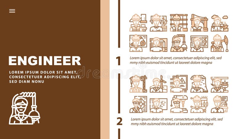 Engineer Worker Man Construction Landing Header Vector Stock ...