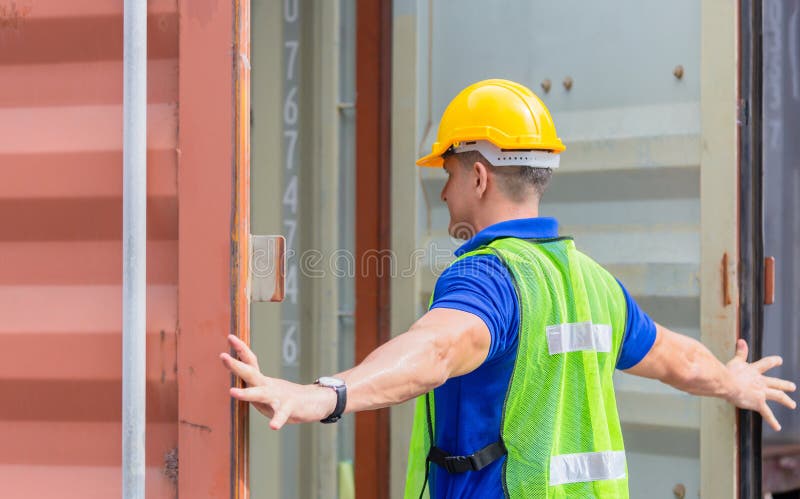Engineer and Worker Team Checking Containers Box from Cargo, Logistic ...
