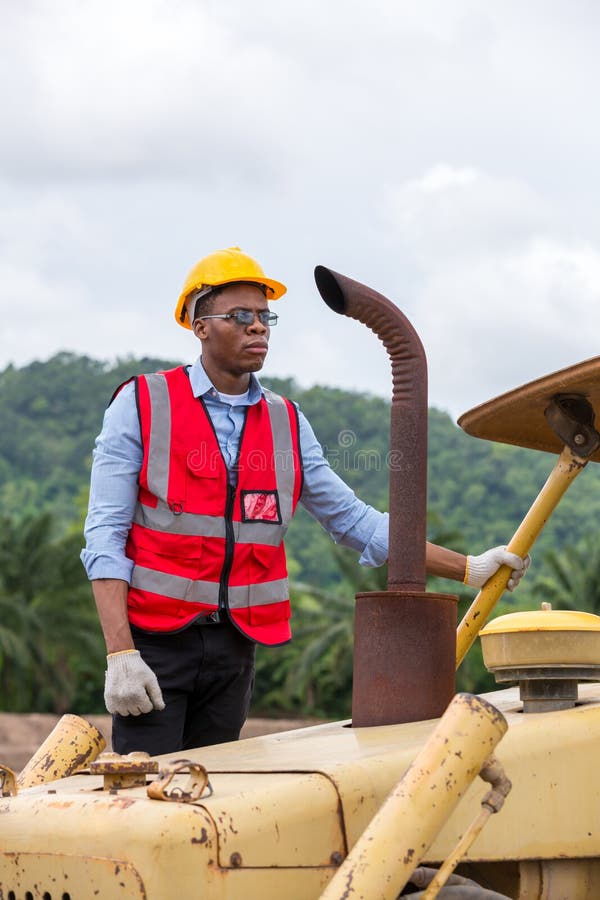 Engineer or Worker Operator Driving Excavator on Construction Building ...