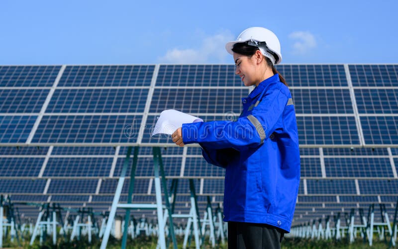 Engineer Worker Portrait with Solar Panel at Solar Farm Stock Image ...