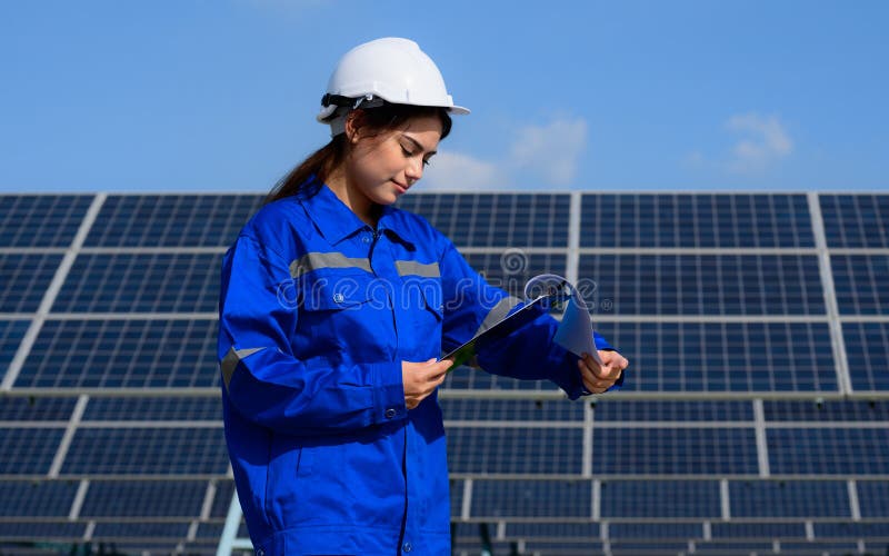 Engineer Worker Portrait with Solar Panels at Solar Farm Stock Image ...