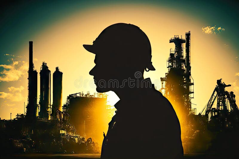 Engineer Worker Silhouette and Industry Factory Multiple Image Stock ...