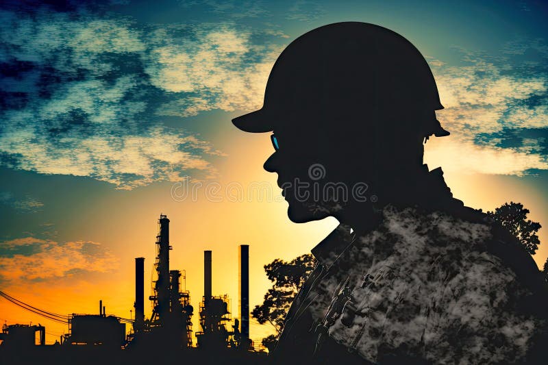 Engineer Worker Silhouette and Industry Factory Multiple Image Stock ...