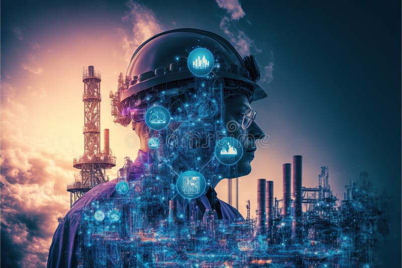 Engineer Worker Silhouette and Industry Factory Multiple Image Stock ...