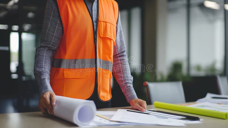 Engineer Worker in Site Office Doing Paper Work Stock Illustration ...