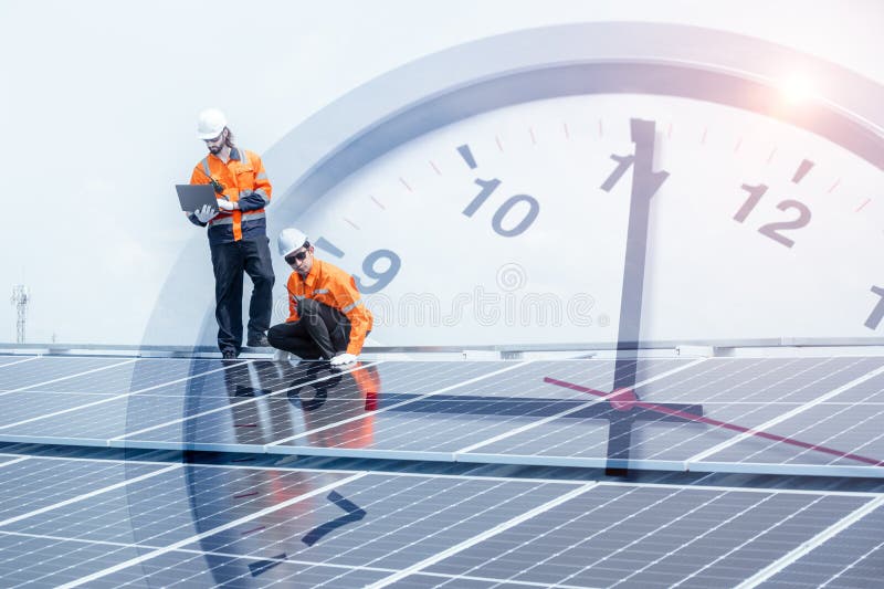 Professional Engineer Service Solar Panel. Worker Maintenance Cleaning ...