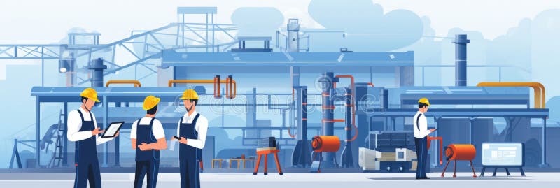 Engineer and Worker Use Tablet Stock Illustration - Illustration of ...