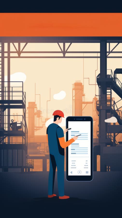 Engineer and Worker Use Tablet Stock Illustration - Illustration of ...