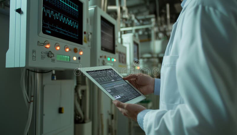 An Engineer or Worker Wears a Lab Coat while Working in a Semiconductor ...