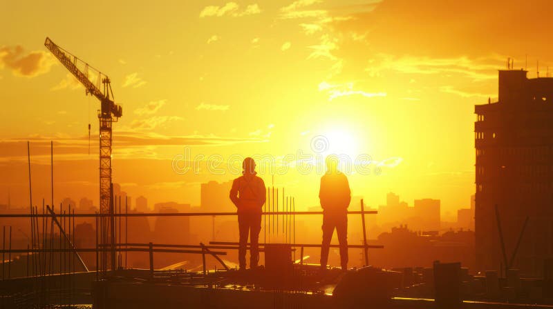 Engineer Workers Standing on a Construction Site and Watching the ...