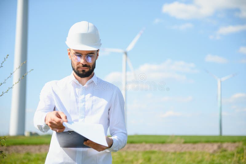 Engineer Working at Alternative Renewable Wind Energy Farm ...