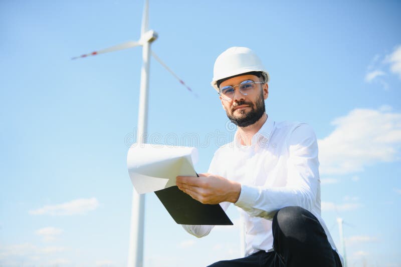 Engineer Working at Alternative Renewable Wind Energy Farm ...